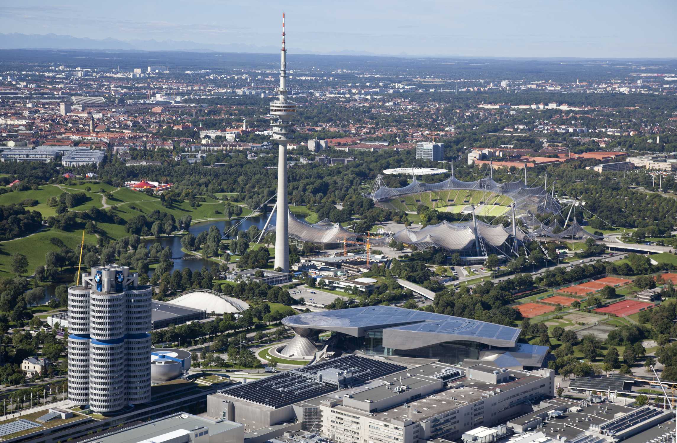 BMW Welt, BMW Plant Munich and Corporate Headquarters - Aerial view (03 ...