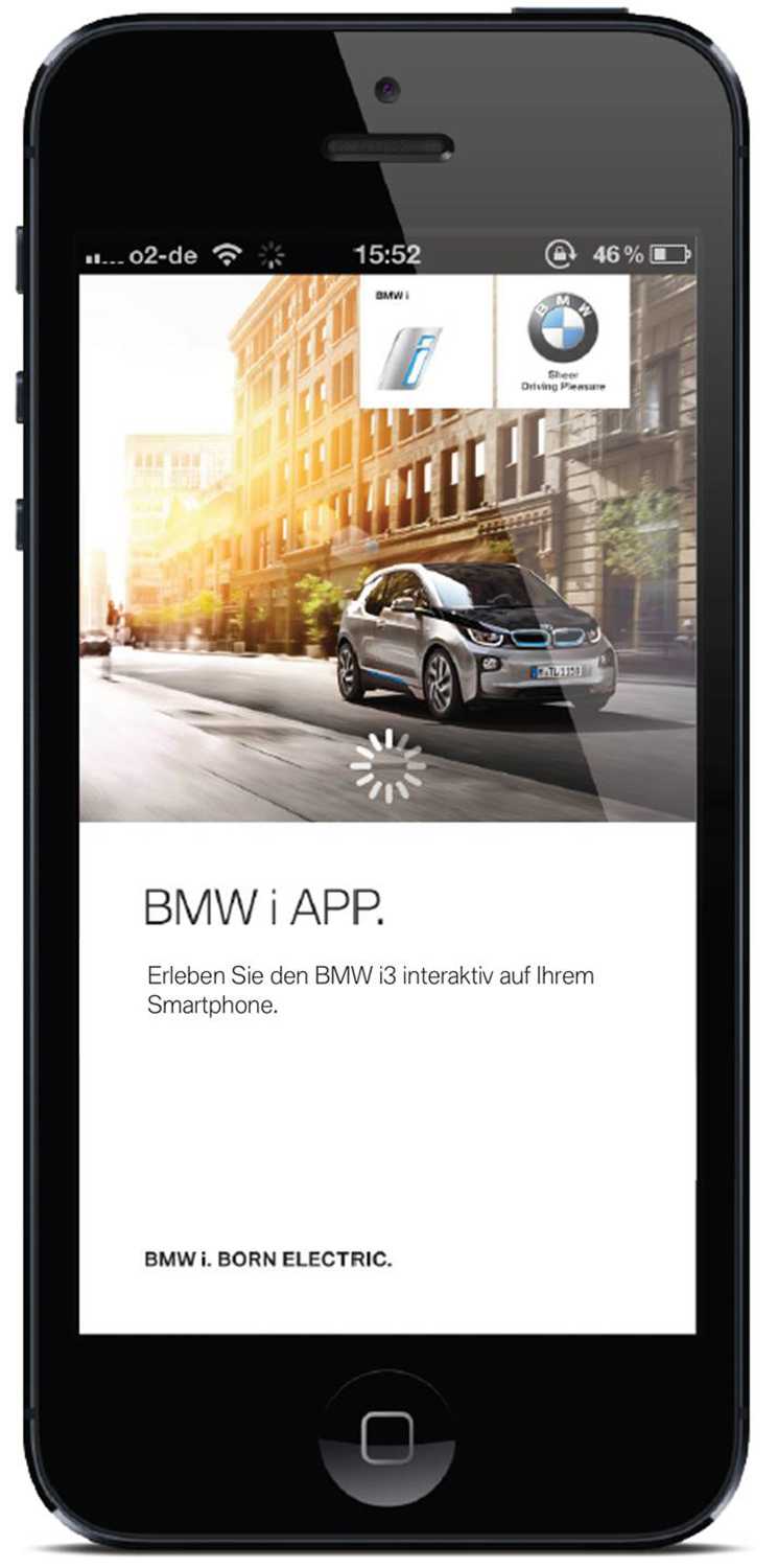 Startbildschirm der BMW i App (07/2013)