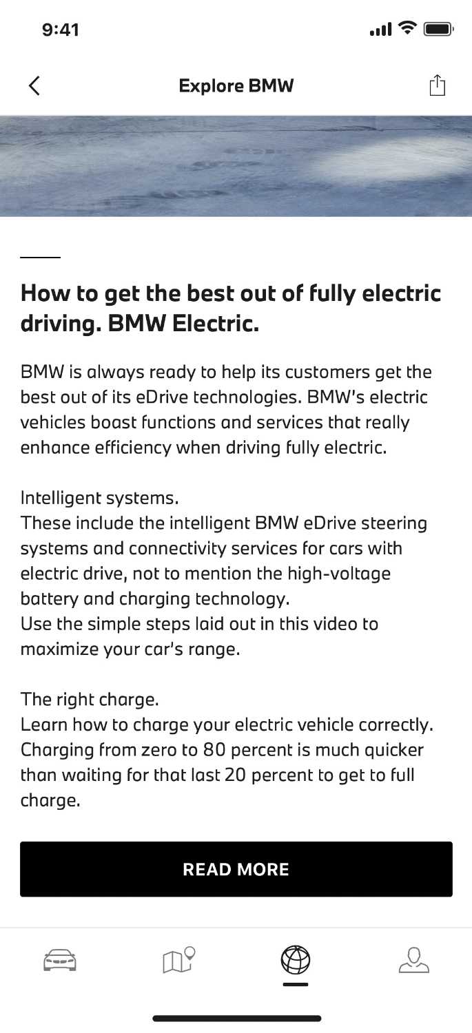 My BMW App. The new "Explore BMW" tab. (07/21)