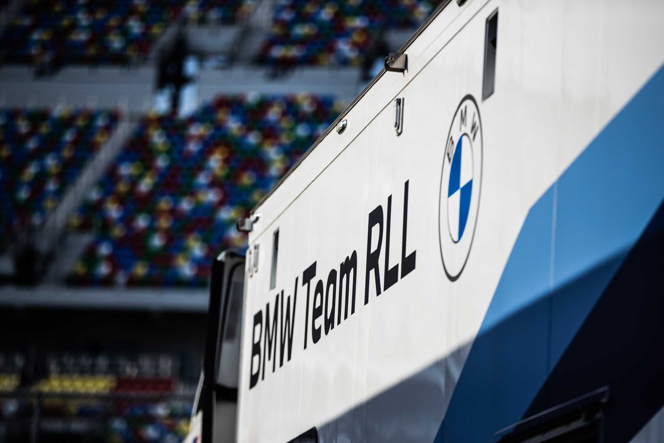 Road Atlanta (USA) 13th November 2021. IMSA, BMW Team RLL, truck, logo.