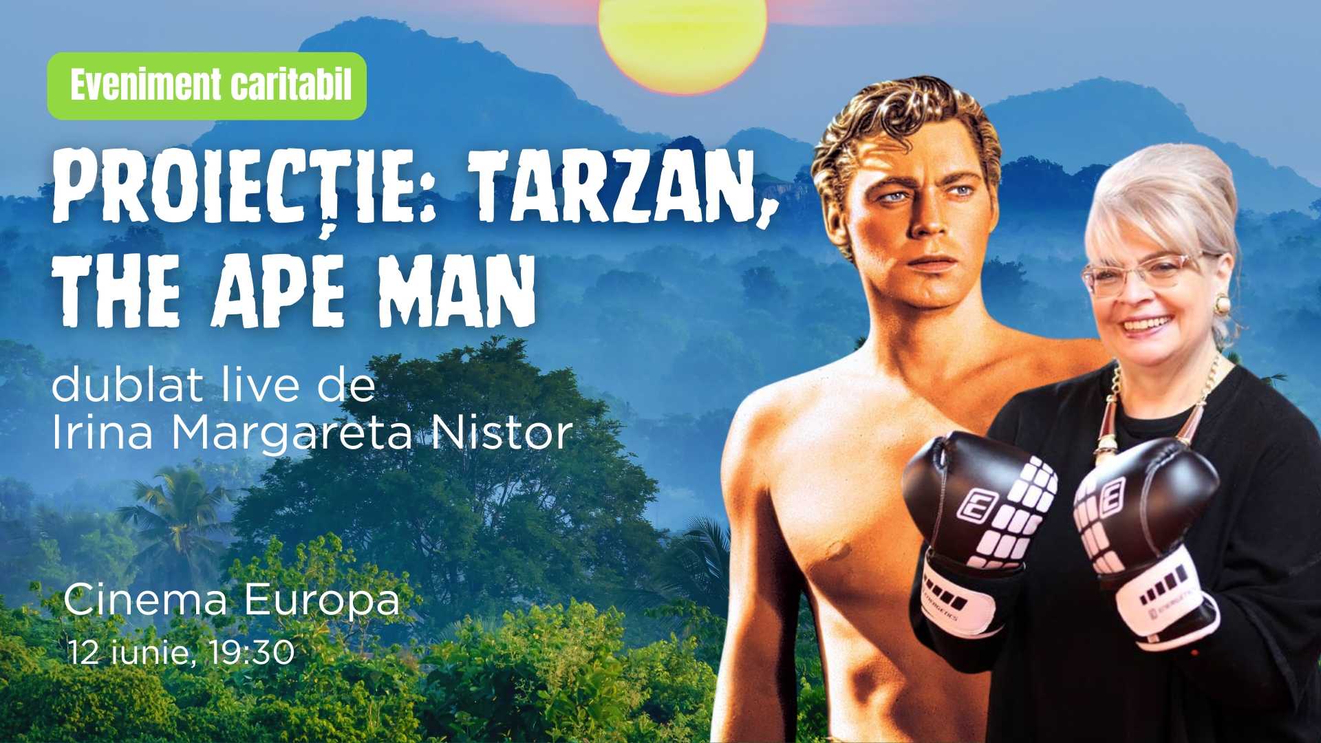Eveniment caritabil inedit – Irina-Margareta Nistor dublează live clasicul film Tarzan din 1932 ...