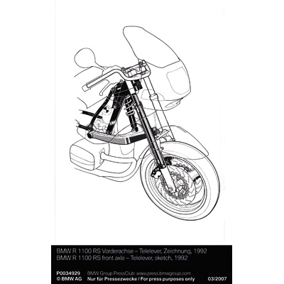 BMW R 1100 RS Vorderachse ¿ Telelever, Zeichnung, 1992 (03/2007)