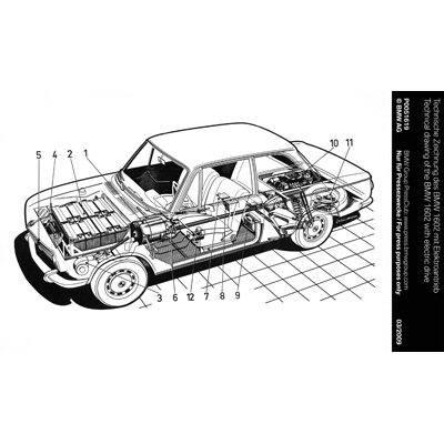 Technical drawing of the BMW 1602 with electric drive (03/2009)